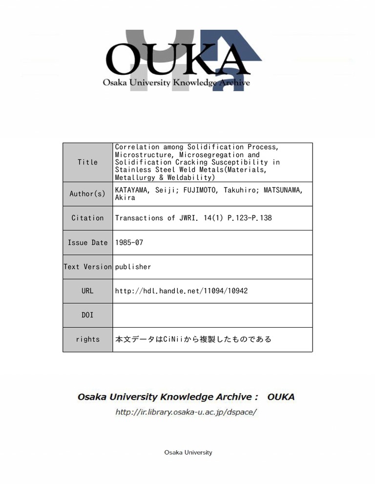 Correlation Among Solidification Process, Microstructure, Microsegregation and Solidification ...
