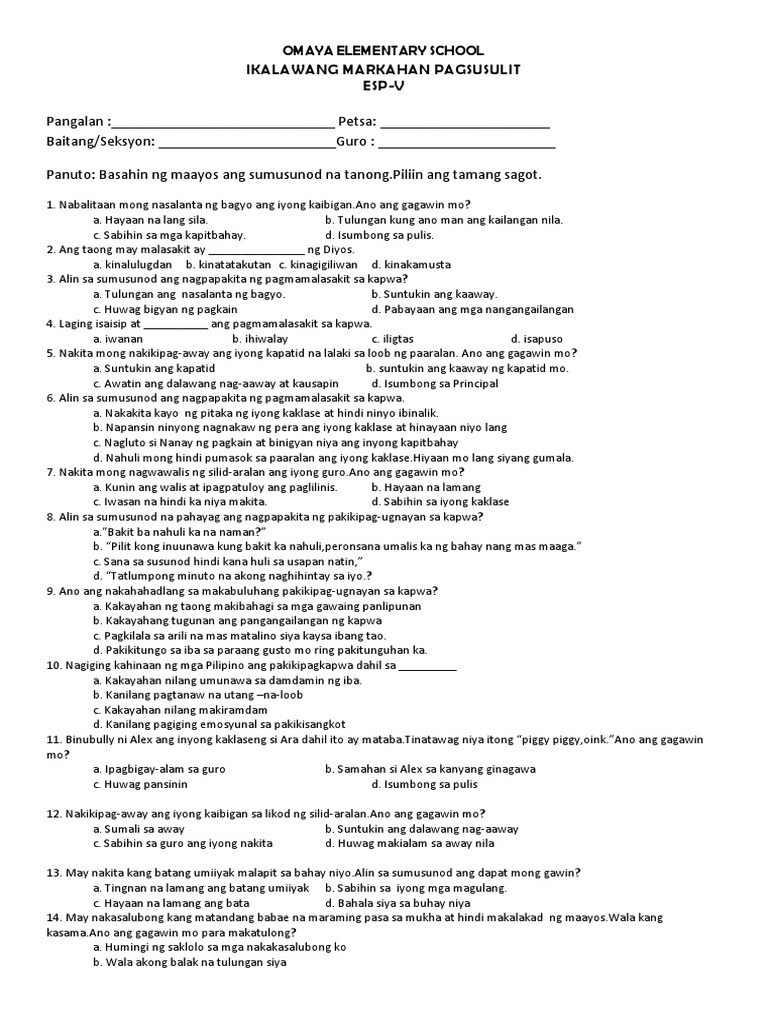 ESP-2nd Periodical Test With TOS | PDF