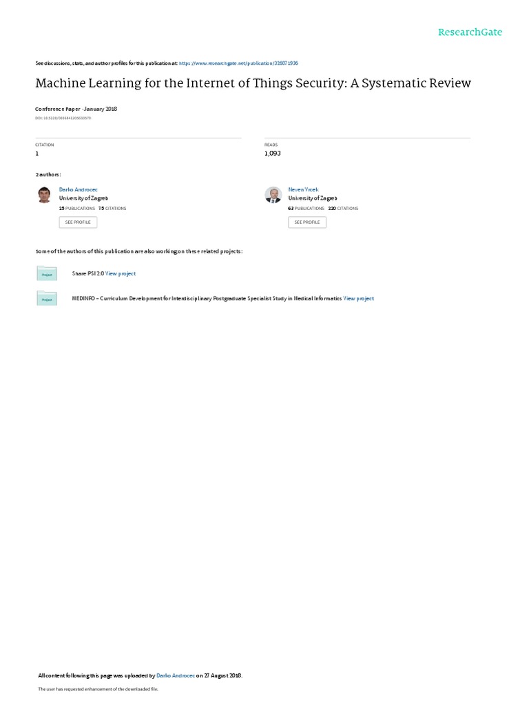 Androcec Vrcek ICSOFT 2018 | PDF | Internet Of Things | Machine Learning