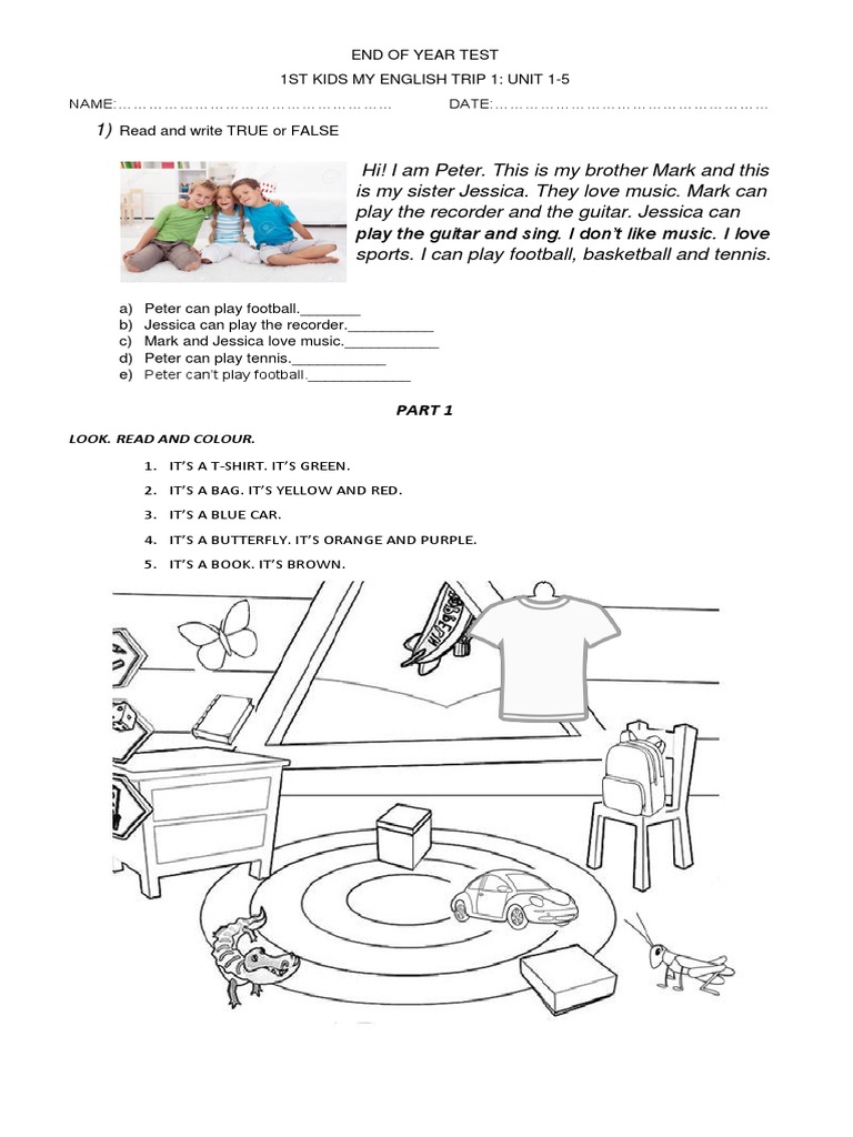 End of Year Test 1st Kids My English Trip 1 | Sports | Leisure