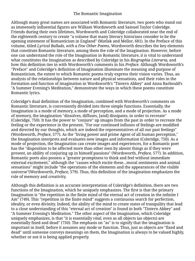 The Romantic Imagination PDF | PDF | Samuel Taylor Coleridge | Romanticism