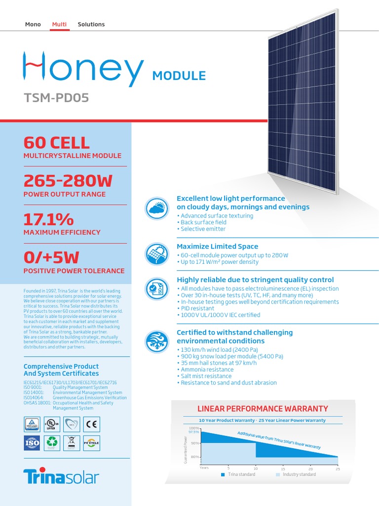 265-280W 60 Cell: TSM-PD05 | PDF | Solar Panel | Photovoltaics