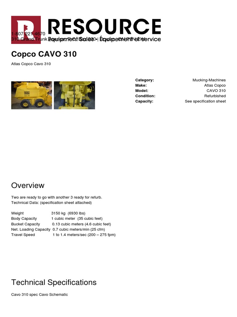 Refurbished Atlas Copco CAVO 310 Underground Mucking Machine ...