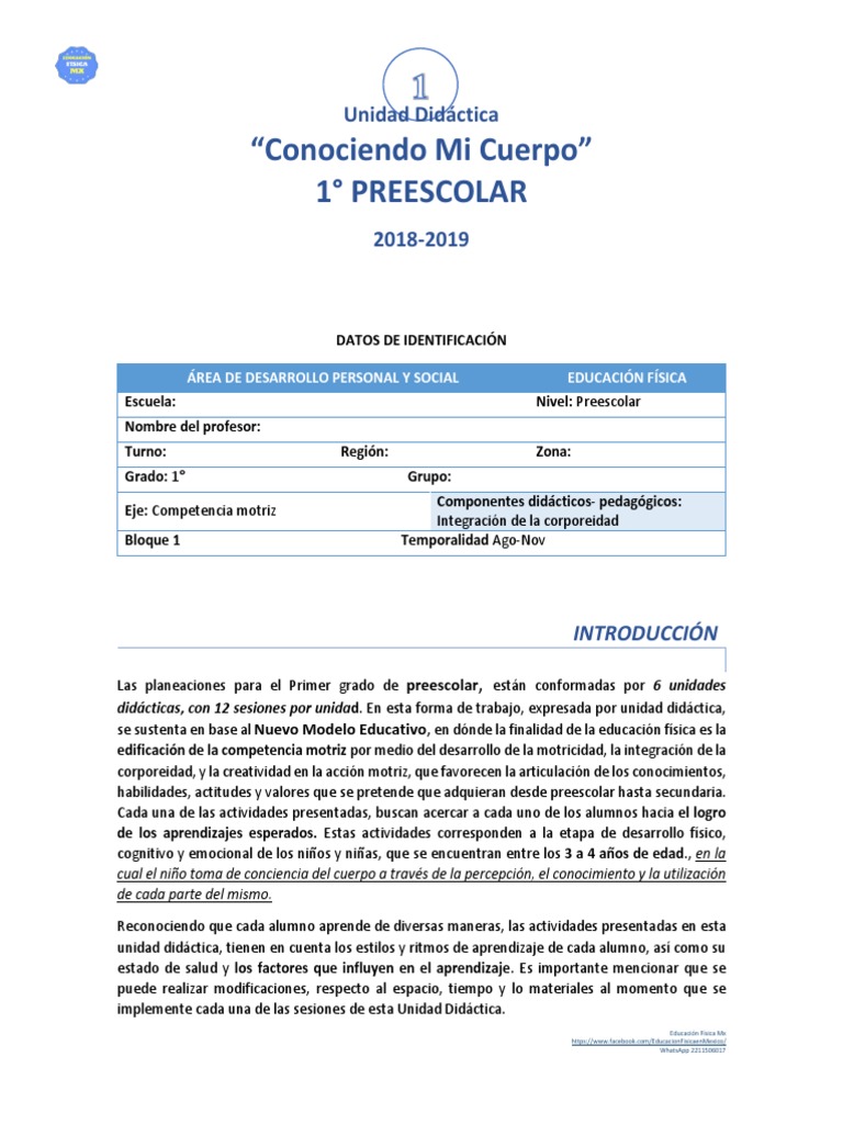 1°preescolar - Unidad Didáctica 1 | PDF | Educación de la primera ...