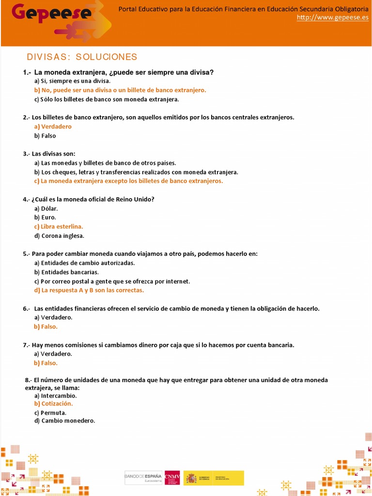 TEST 10 Divisas Soluciones | PDF | Moneda | Monedas