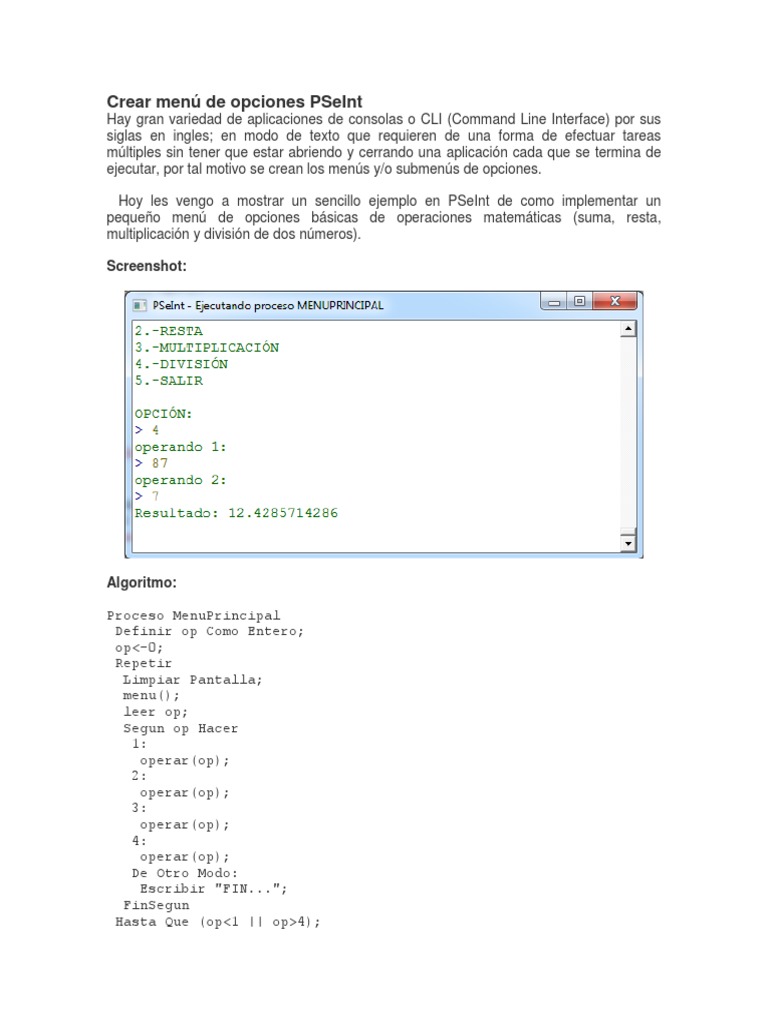 Menu Pseint | PDF | Informática