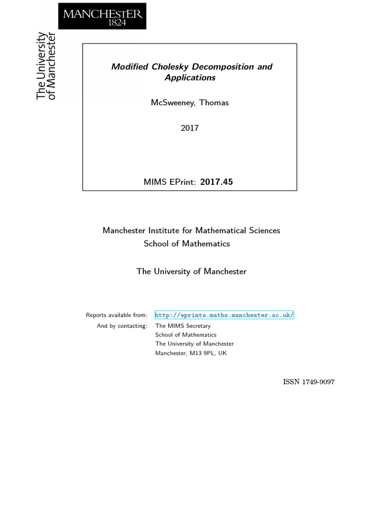 Modified Cholesky Decomposition And Applications Pdf Matrix Mathematics Matrix Theory