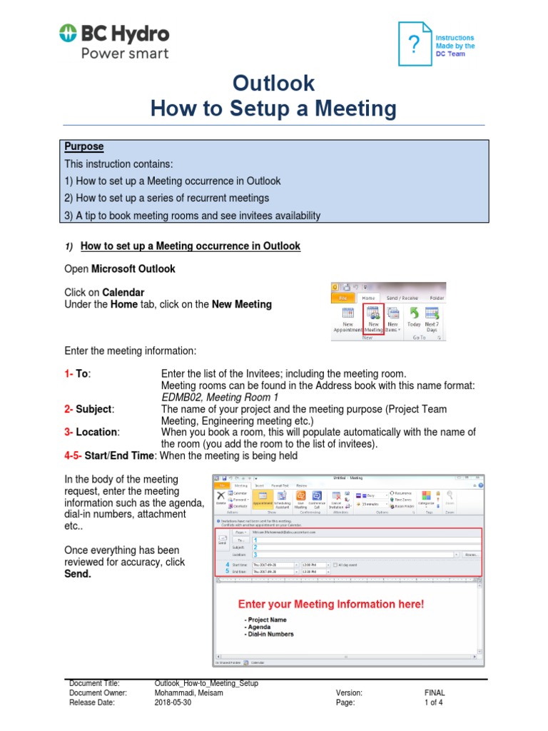 Outlook How-To Meeting Setup | PDF | Microsoft Outlook | Microsoft Software