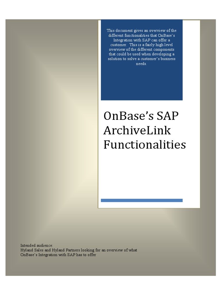 OnBase's SAP ArchiveLink Integration Overview | PDF | Web Service | Sap Se