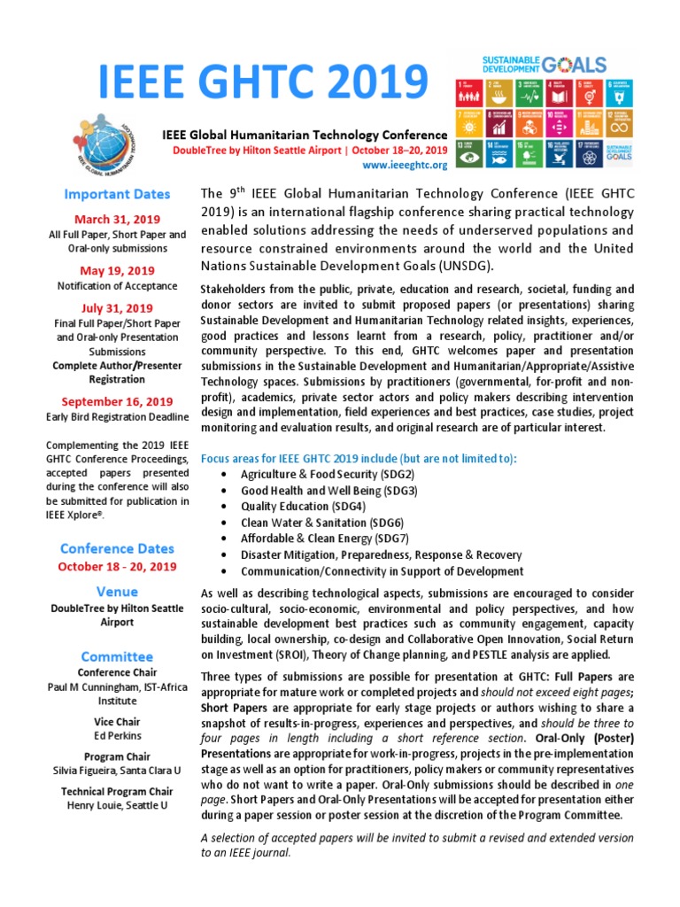 IEEE GHTC 2019 CFP v1 | PDF | Sustainability | Sustainable Development