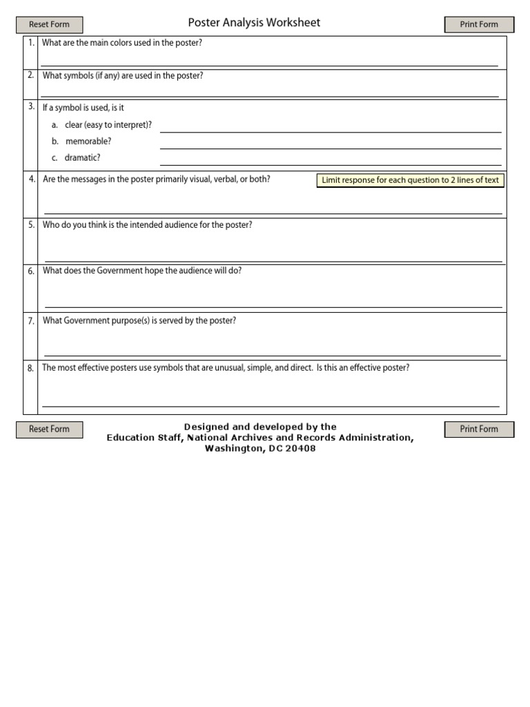 Poster Analysis Worksheet: Reset Form Print Form | PDF