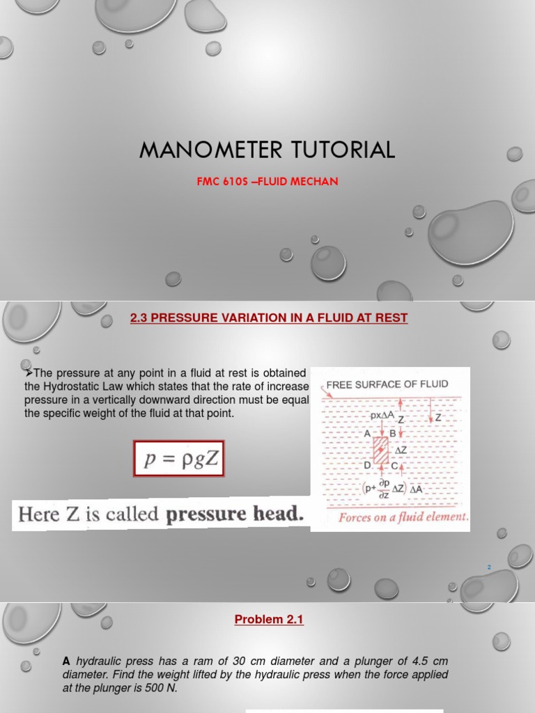 Measurement of Pressure Using Manometers: Examples and Solutions | PDF ...