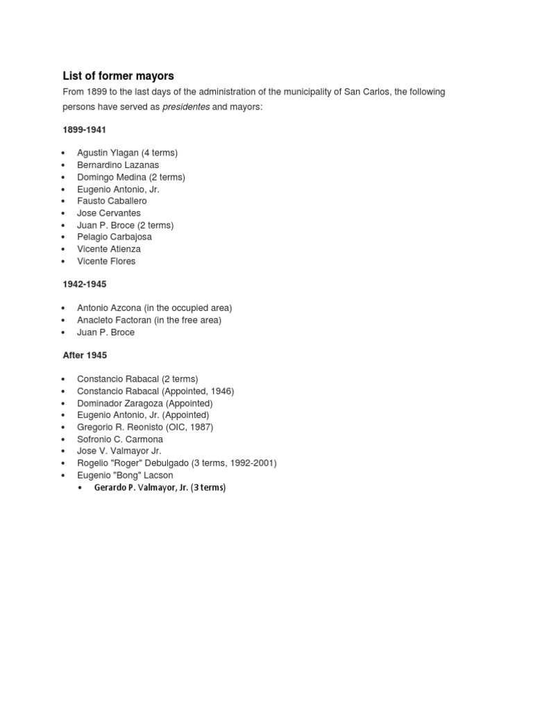 List of Former Mayors | PDF