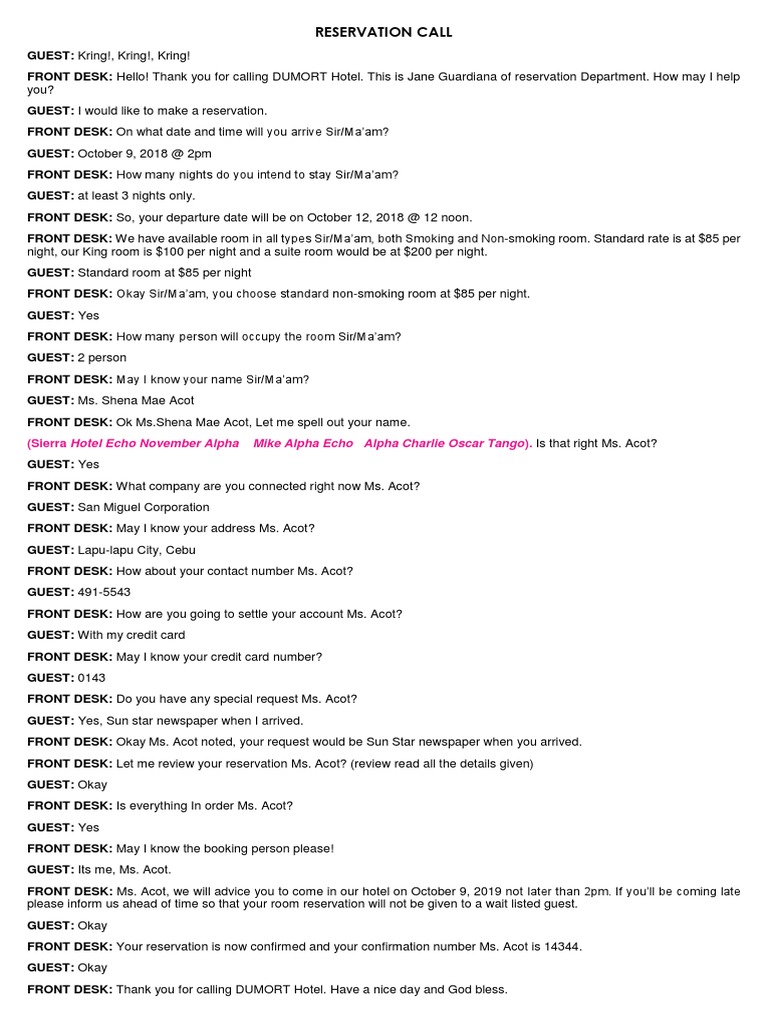 Front Office Script | PDF