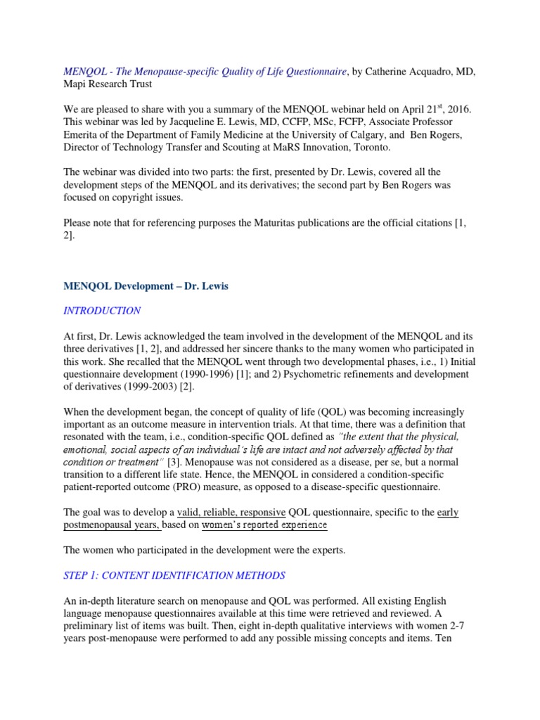 MENQOL | PDF | Validity (Statistics) | Menopause