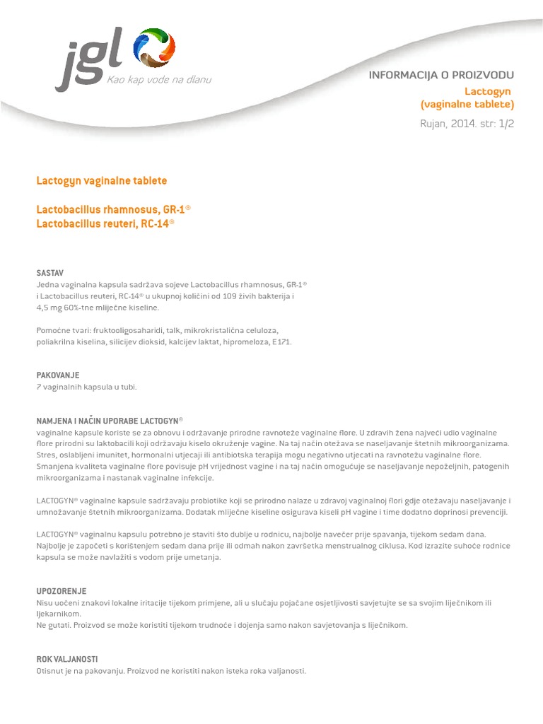 Lactogyn Vaginalne Tablete | PDF