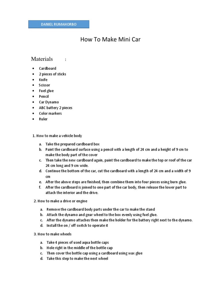 How To Make Mini Car | PDF
