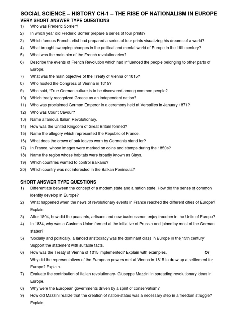 History Chapter 1 The Rise of Nationalism in Europe | PDF | French ...