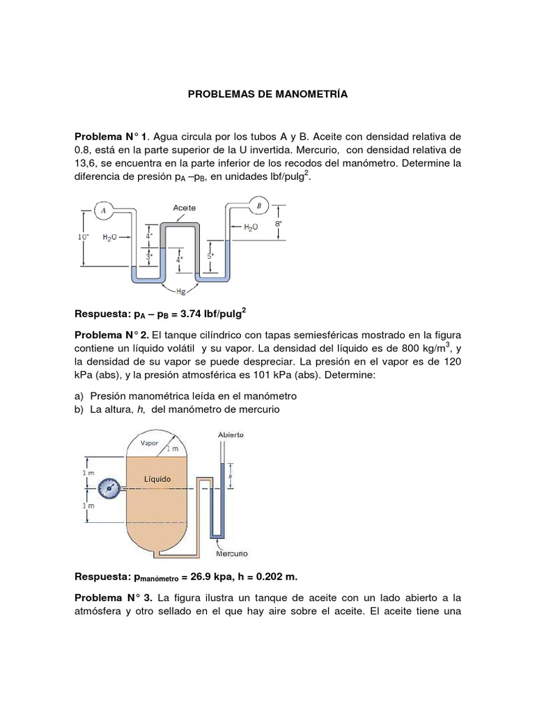 Problemas de Manometria | PDF | Medida de presión | Presión