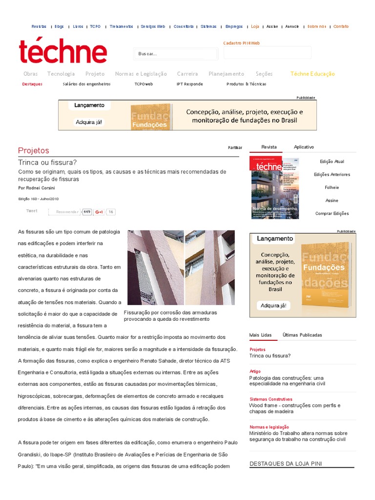 Trinca Ou Fissura - Revista Téchne | PDF | Tinta | Tinta acrílica