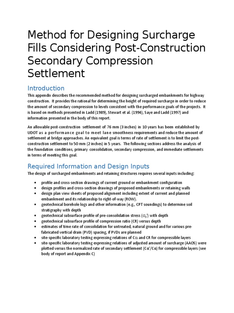 Method For Designing Surcharge Fills Considering Post-Construction ...