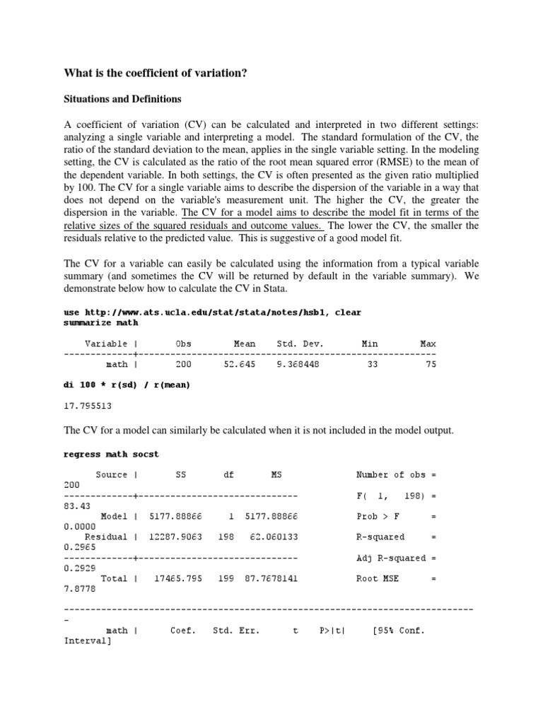 Coefficient of Variation (Meaning and Interpretation | PDF ...