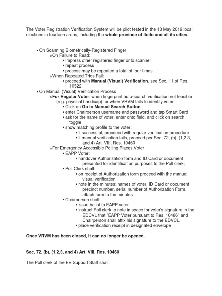 COMELEC Resolution No. 10522 Summary | PDF | Polling Place | Identity ...