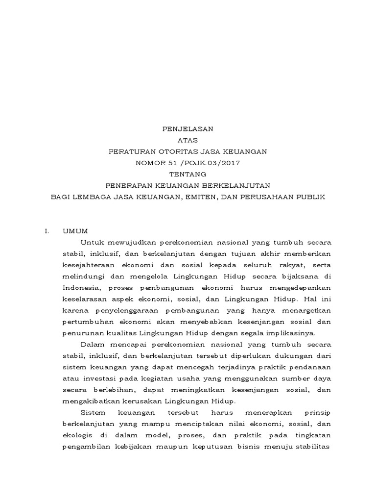Penerapan POJK 51/2017 Keuangan Berkelanjutan | PDF
