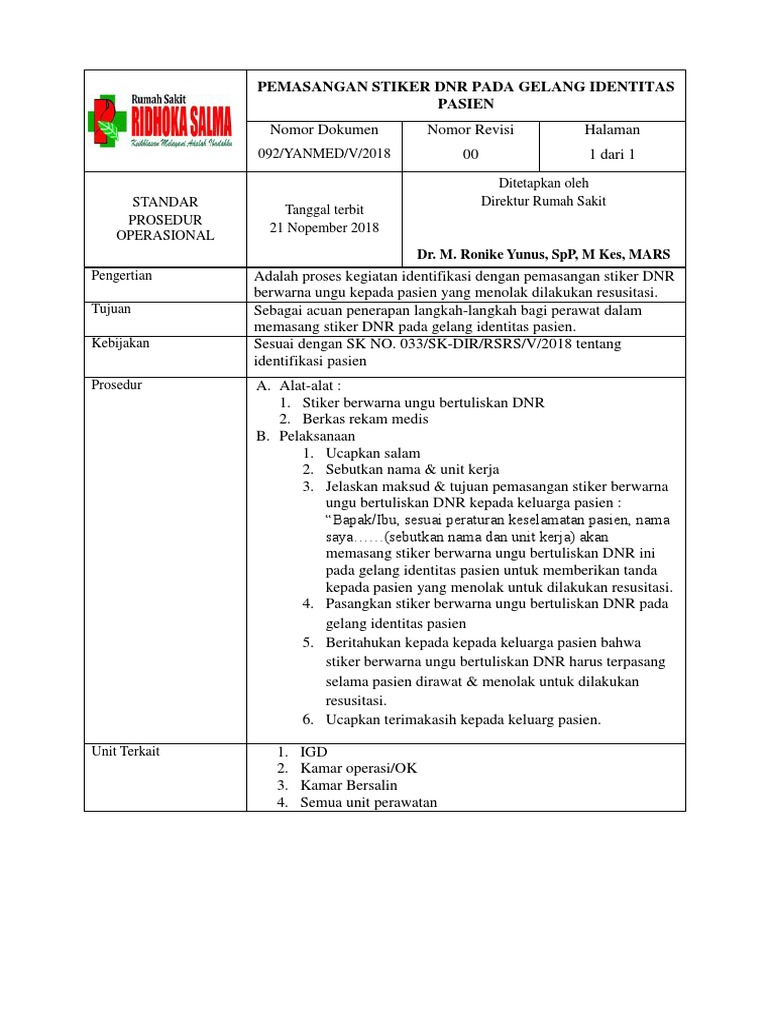 SPO Pemasangan Stiker DNR | PDF