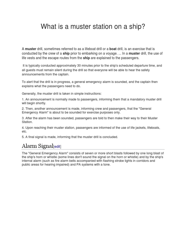 What Is A Muster Station On A Ship | PDF | Watercraft | Transport Safety