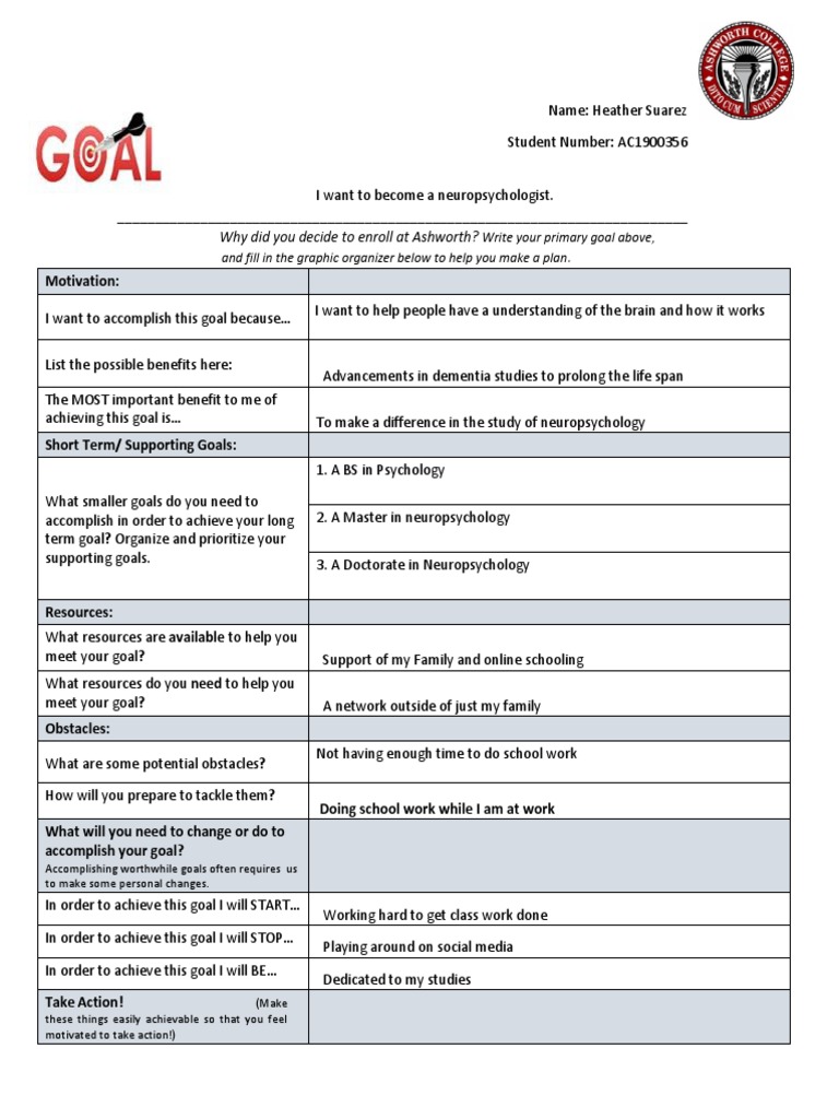 OR110 Assignment 8 Goal Setting Graphic Organizer | PDF | Goal ...