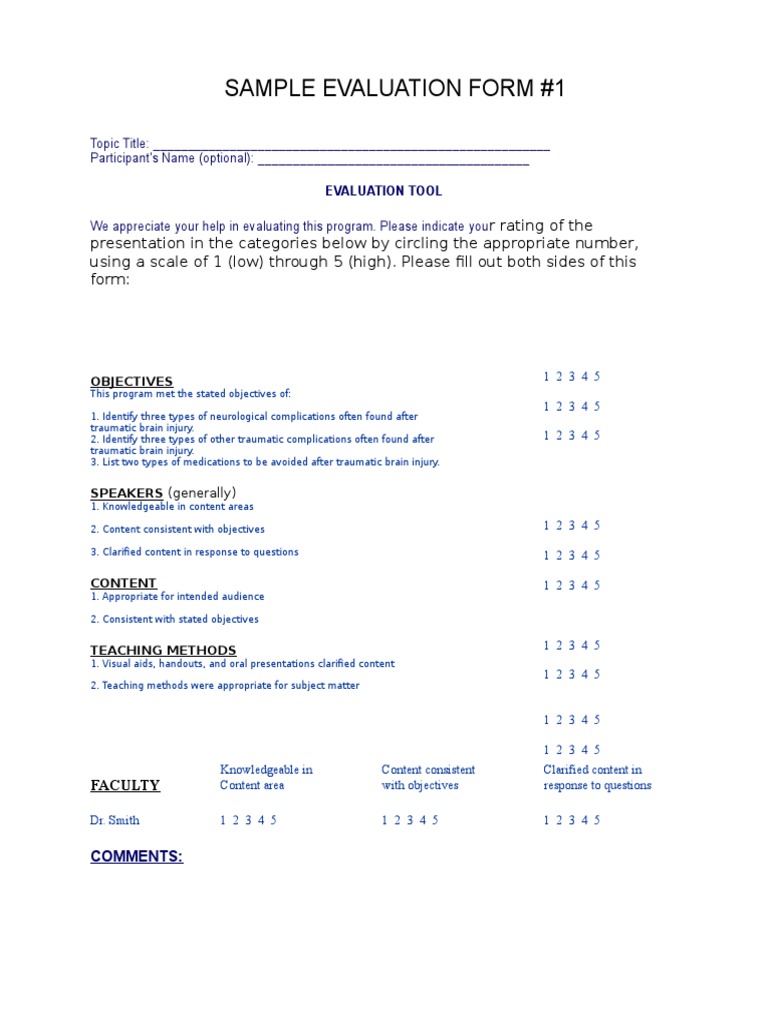 Sample Evaluation Forms | PDF | Teaching Method | Lecture