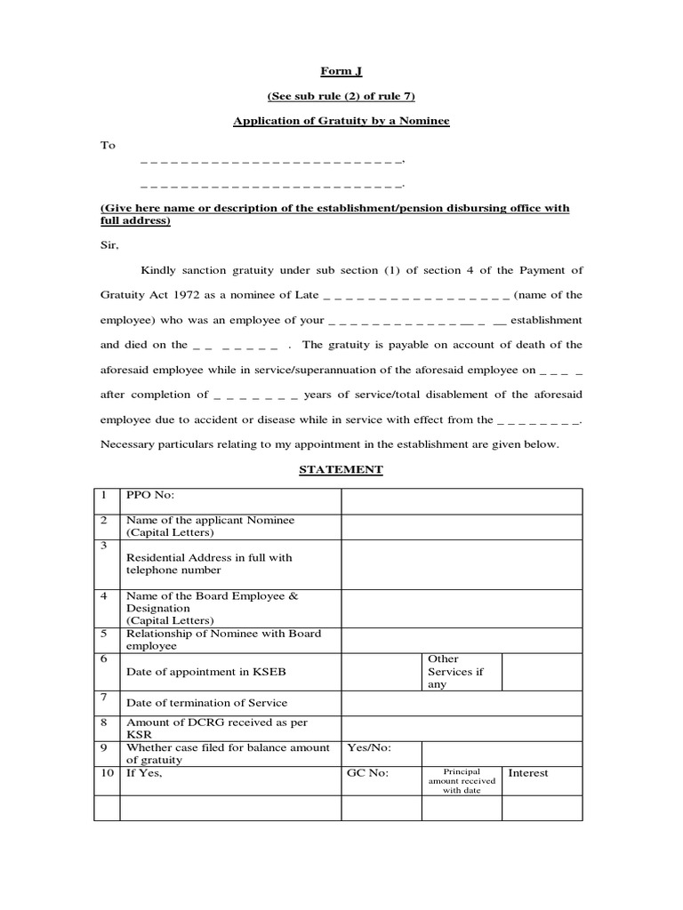 Application of Gratuity by A Nominee | PDF | Gratuity | Pension