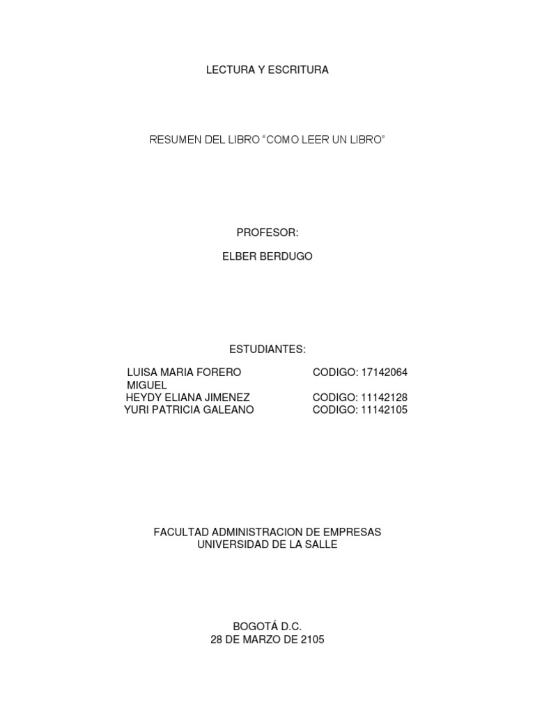 Resumen Como Leer Un Libro | PDF | Autor | Conocimiento