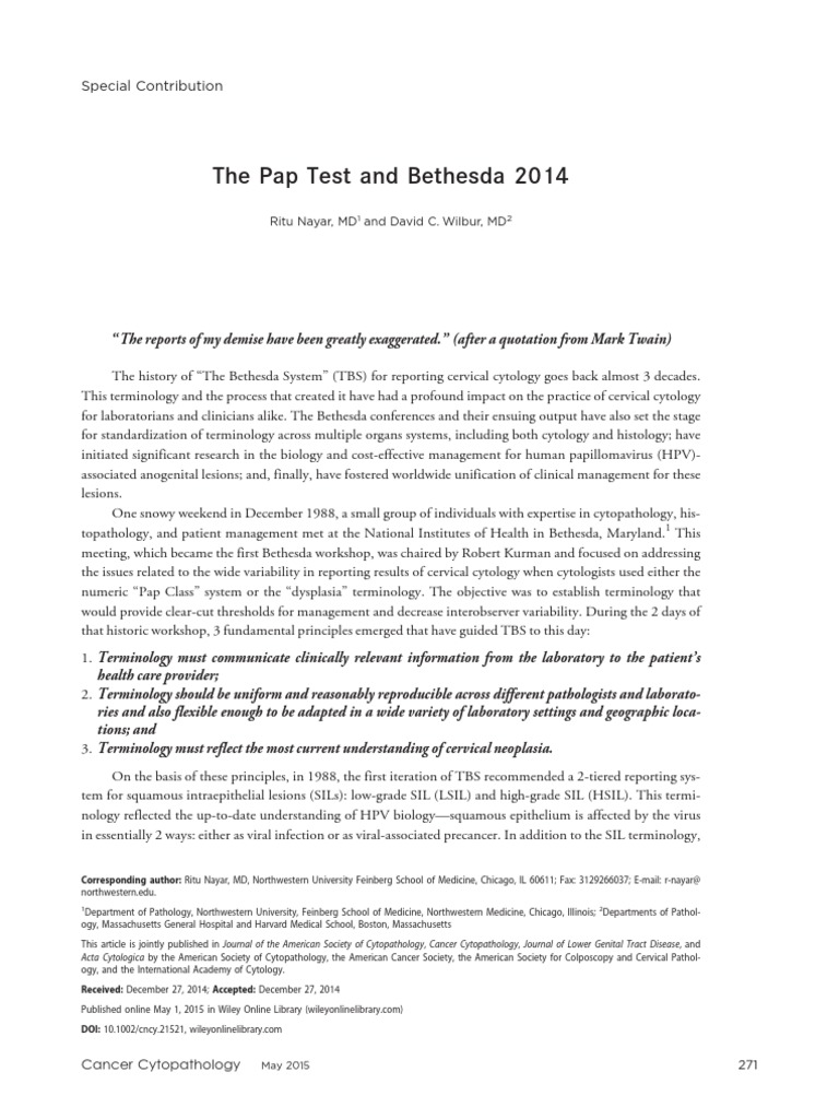 Bethesda 2014 | PDF | Cytopathology | Cervical Cancer
