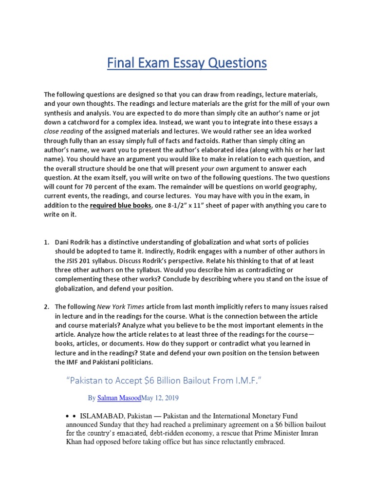 Final Exam Essay Questions | PDF | Iron Curtain | International ...