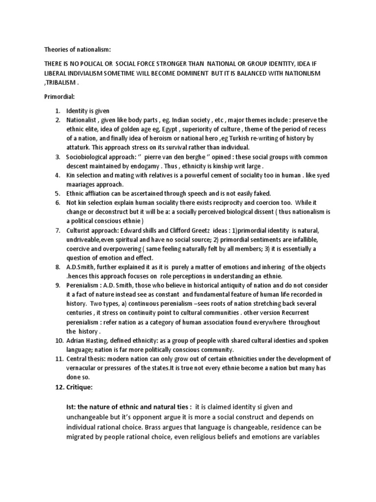 Theories of National Identity: A Comparison of Primordial and ...