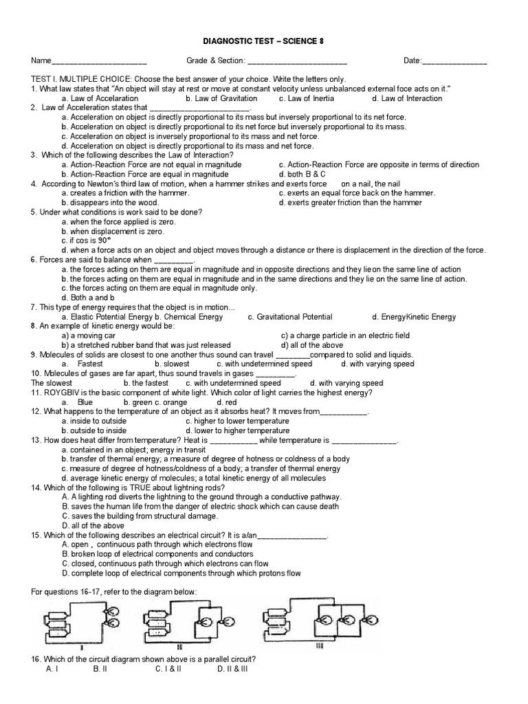Diagnostic Test Science 8 | PDF | Meteoroid | Force