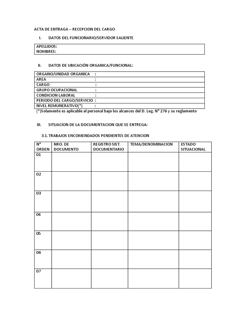 acta de entrega de cargo | Hospital | Presupuesto | Prueba gratuita de ...