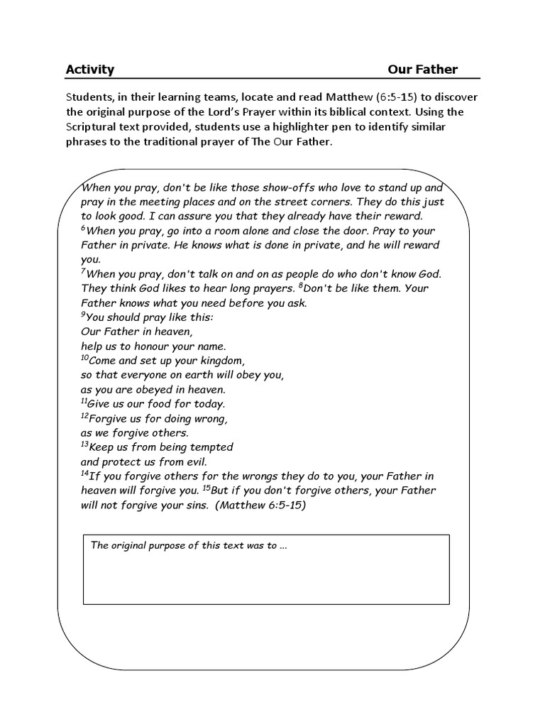 Our Father | PDF | Lord's Prayer | Religious Belief And Doctrine