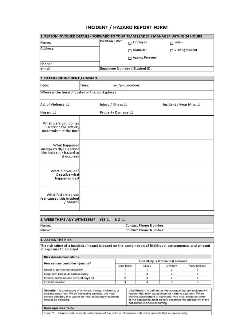Incident / Hazard Report Form: 1. Person Involved Details - Forward To ...