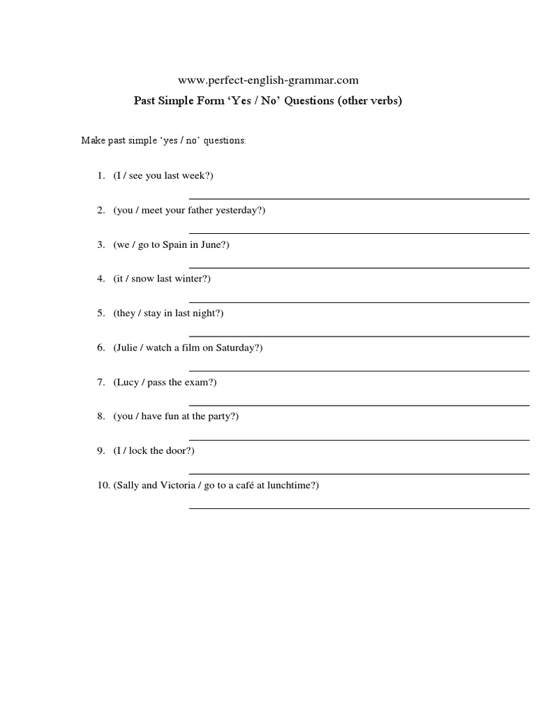 Yes - No Questions Simple Past Tense-Word | PDF