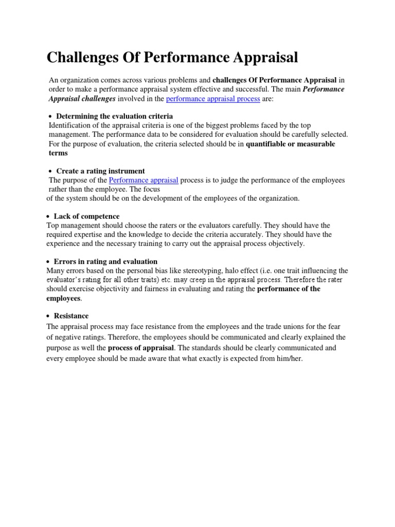 Challenges of Performance Appraisal | PDF | Performance Appraisal ...