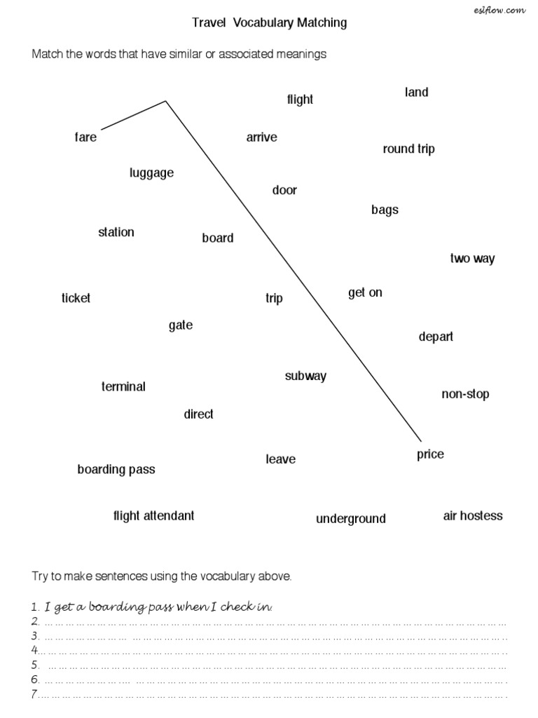 Travel Vocabulary Matching | PDF