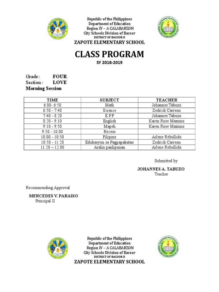 Class Program Grade 4 | PDF | Learning | Cognition
