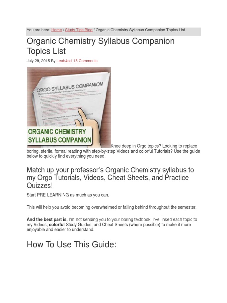 Organic Chemistry Syllabus Companion Topics List | PDF | Chemical ...