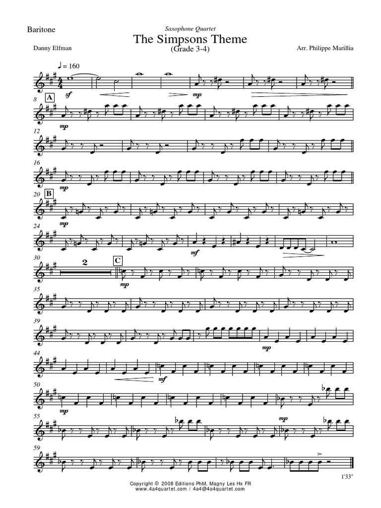 The Simpsons Theme: Baritone (Grade 3-4) | PDF