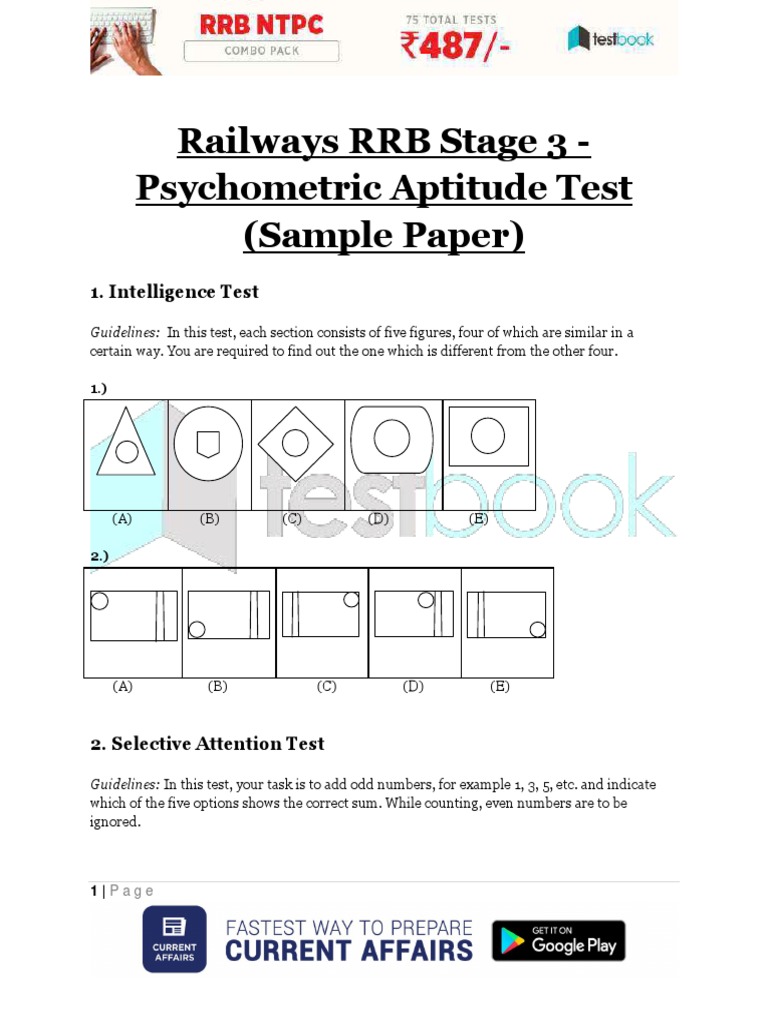 Railways RRB Stage 3 Psychometric Aptitude Test Sample Paper | PDF ...
