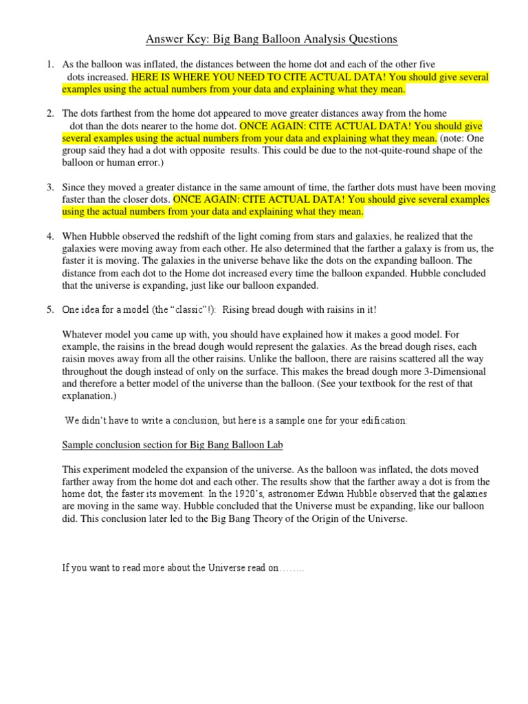 Big Bang Balloon Activity Answer Key | PDF | Big Bang | Universe