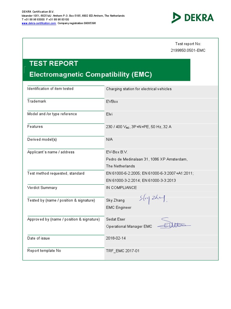 DEKRA EMC Test Report for EVBox Elvi | PDF | Hertz | Mains Electricity